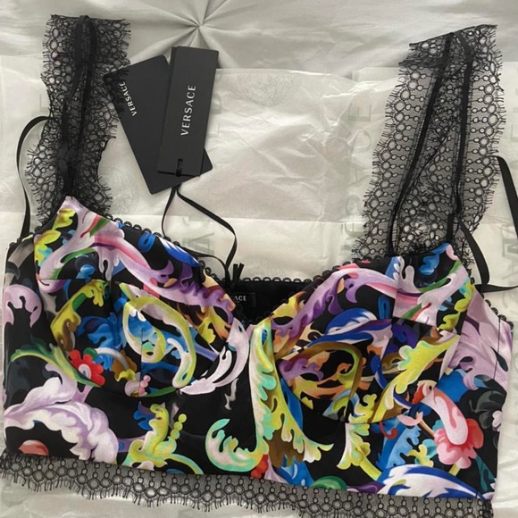 Tops | Versace Bra Twill Silk Fabric Baroqueflage Print | Poshmark